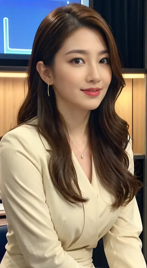 best image quality、Super high resolution、1 girl、beautiful face、long hair､Announcer in a tight ...