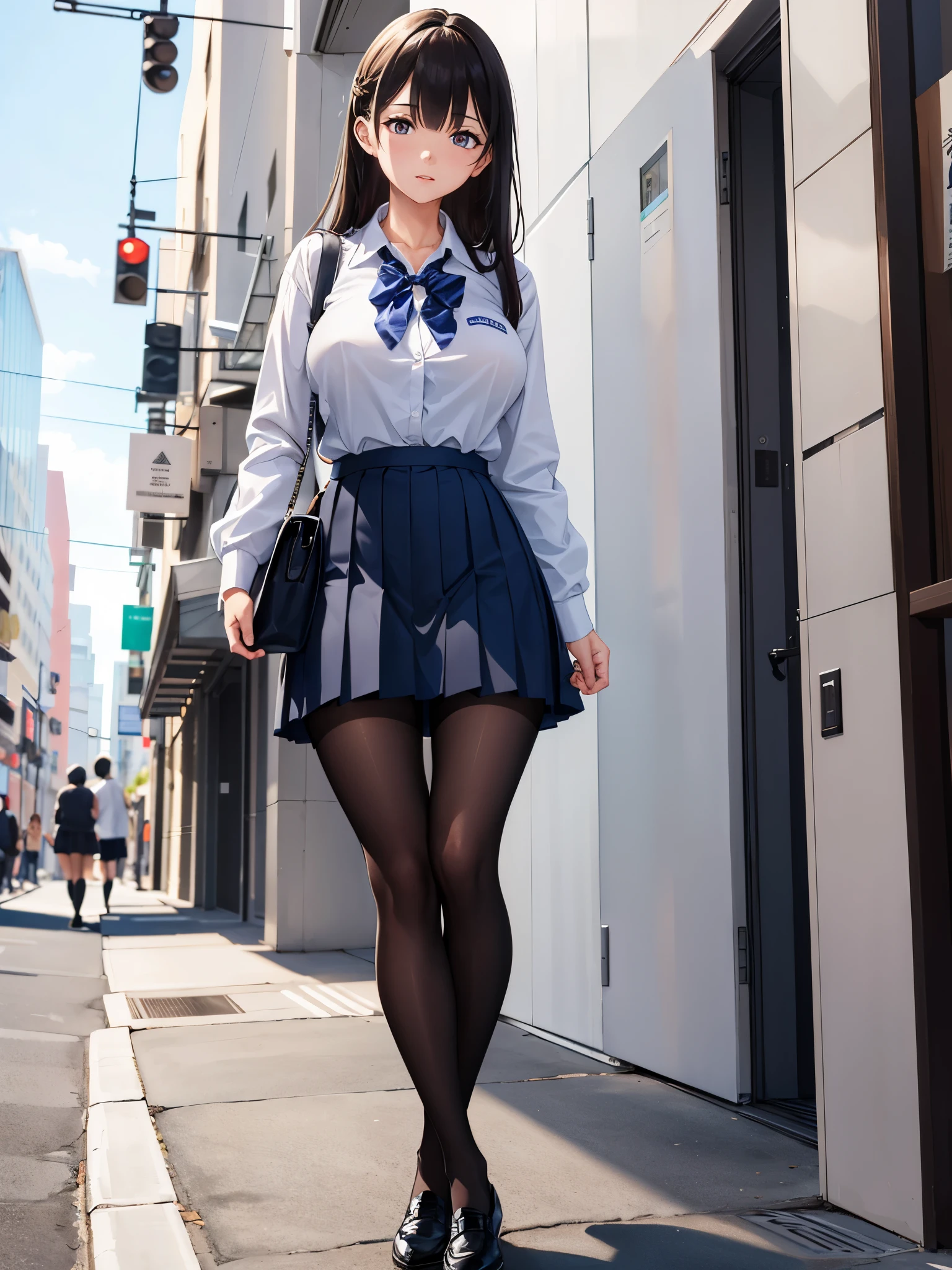 Arafed woman in a skirt and shirt walking down a street - SeaArt AI