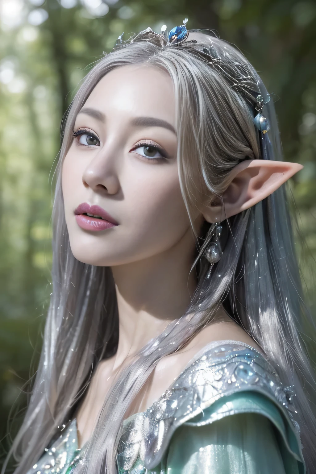 緑のドレスと王冠を身に着けた長い髪の女性 Seaart Ai