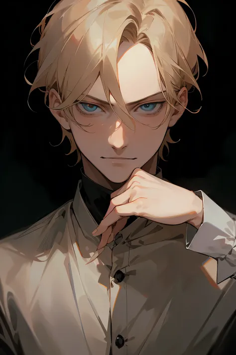 masterpiece, dark night, boy, johan liebert, wavy blonde hair - SeaArt AI