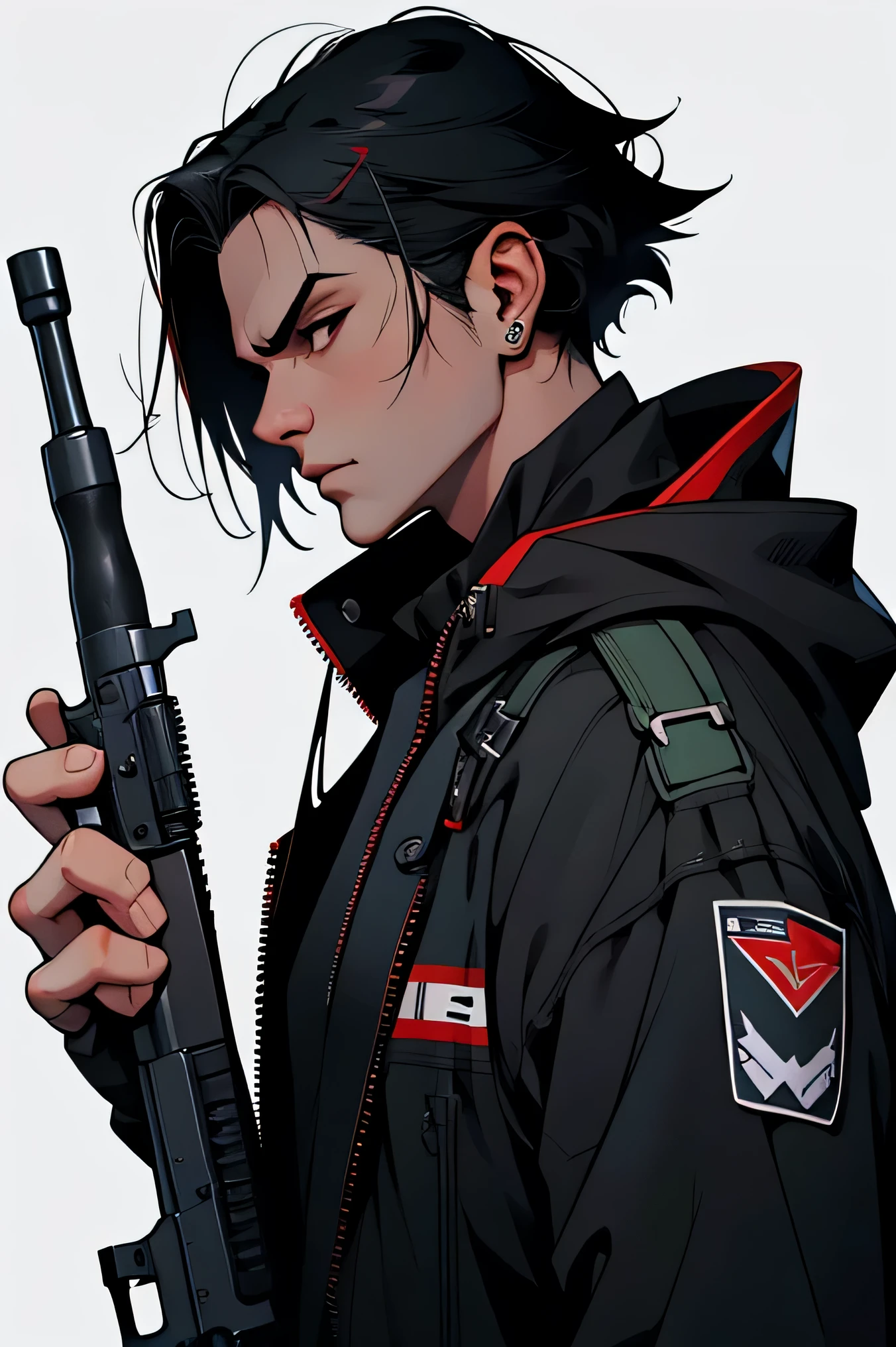 A man with a gun in his hand and a jacket on - SeaArt AI