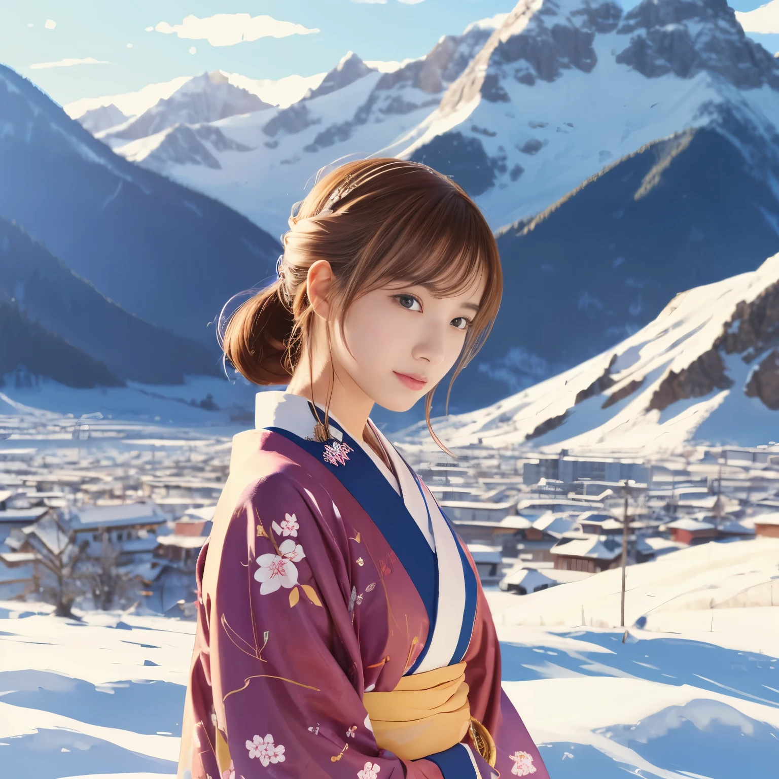 Arafed woman in a kimono standing in the snow - SeaArt AI