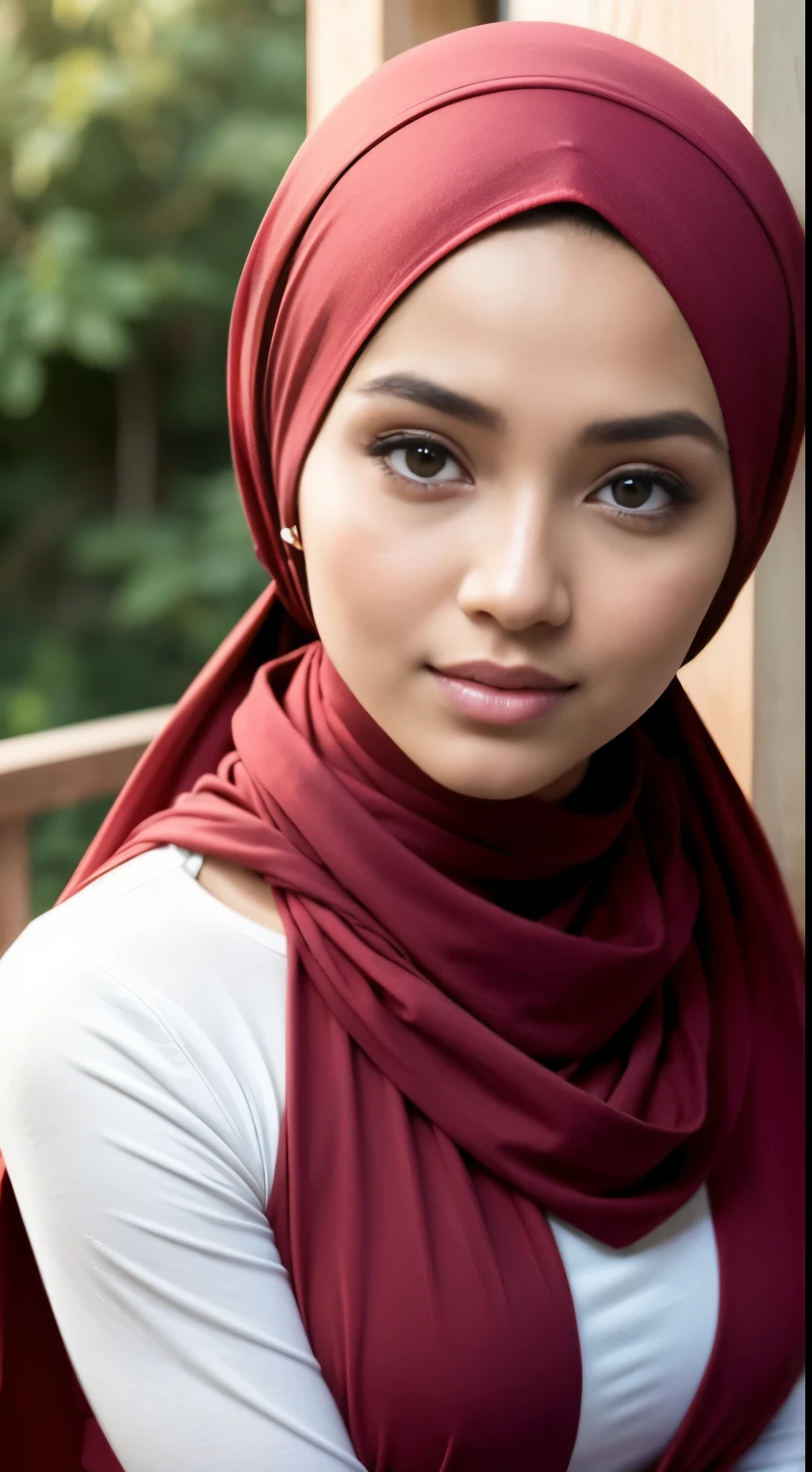 A close up of a woman wearing a red hijab - SeaArt AI
