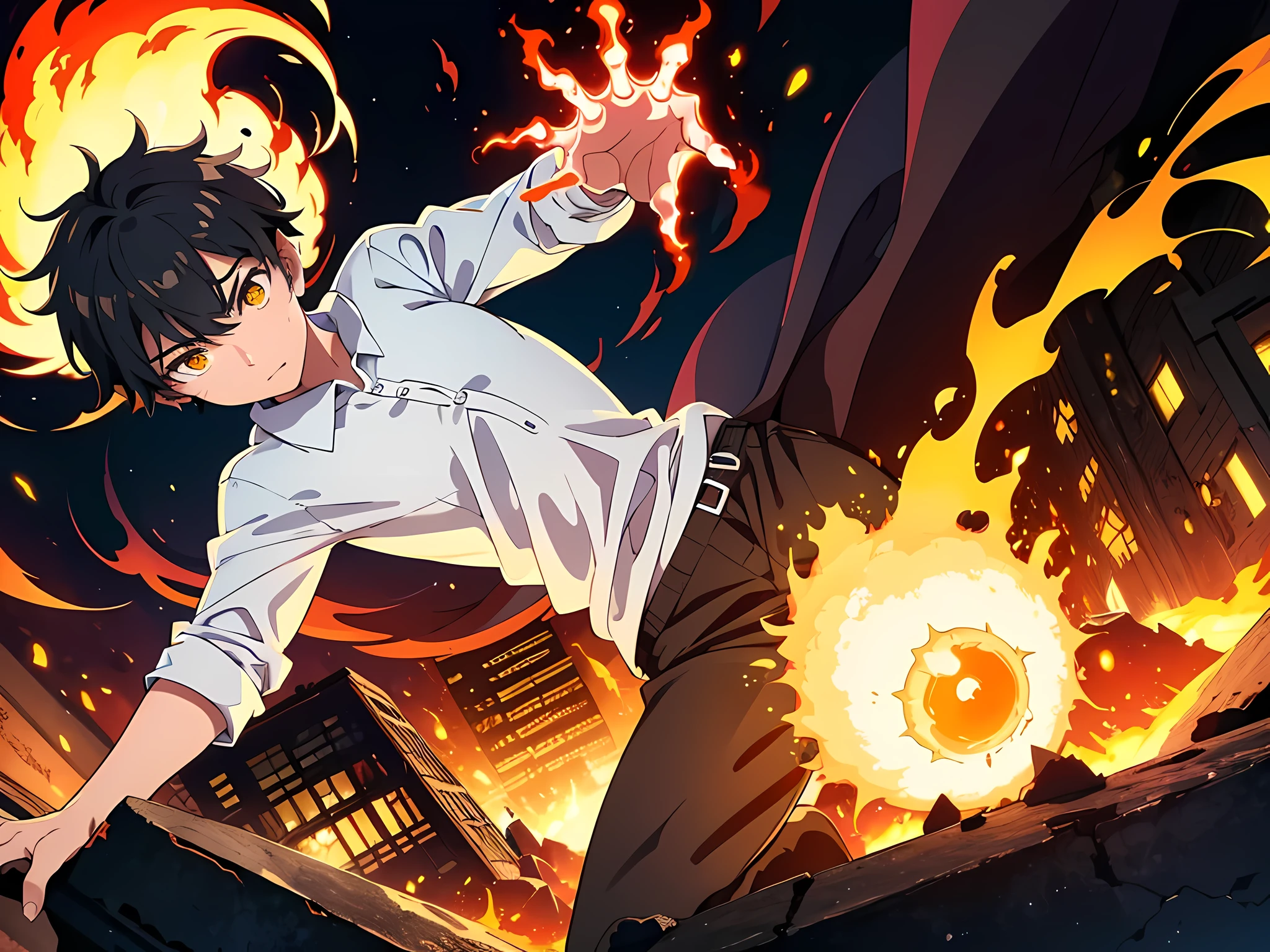 Anime character with fire in the background - SeaArt AI