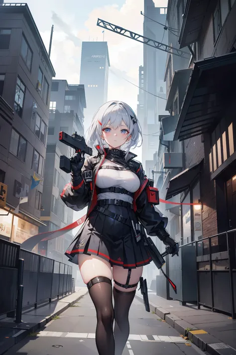 a woman in a short skirt and gloves holding a gun, from girls frontline ...