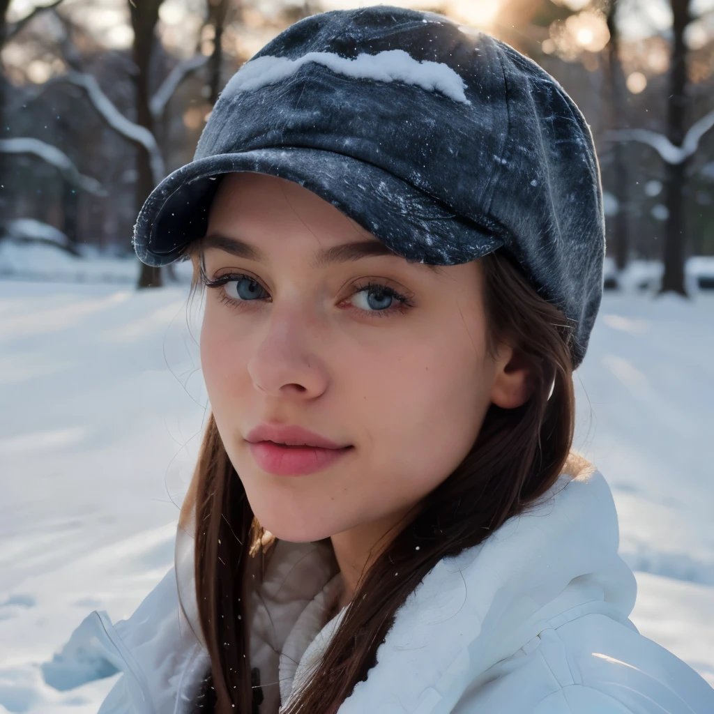 Arafed woman in a hat and jacket in the snow - SeaArt AI