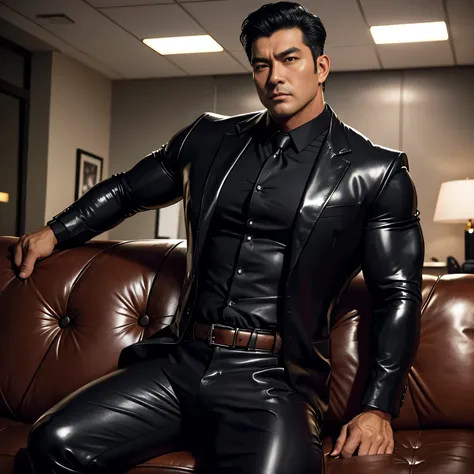 30 years old,daddy,"shiny suit ",Dad sat on sofa,k hd - SeaArt AI