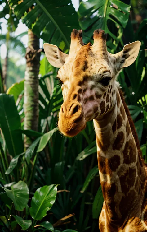 giraffe couple in lush jungle, scenery, art season trends, sharp focus ...