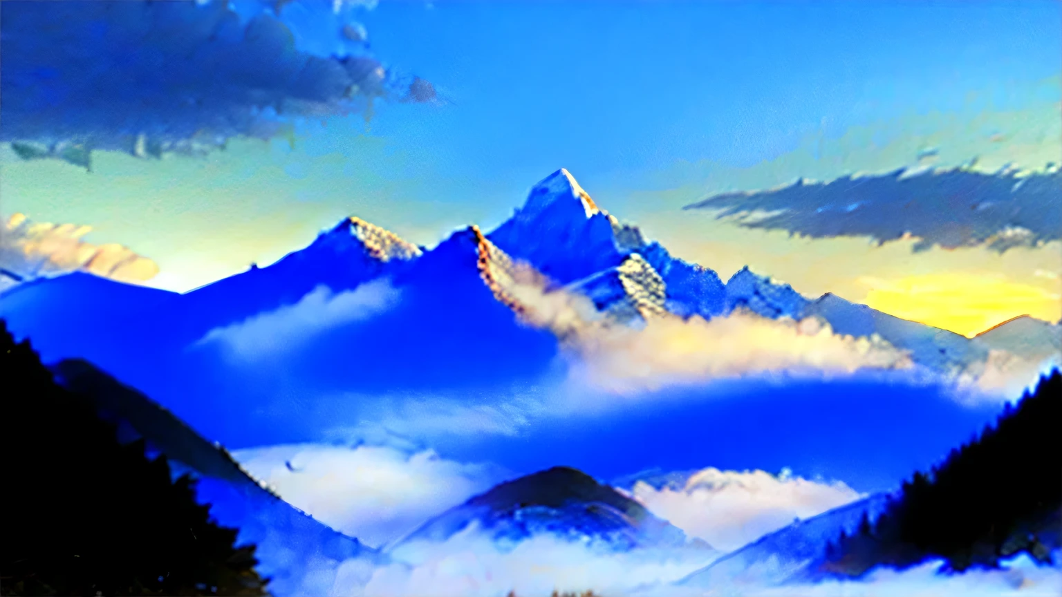 Mountains with a blue sky and clouds in the background - SeaArt AI