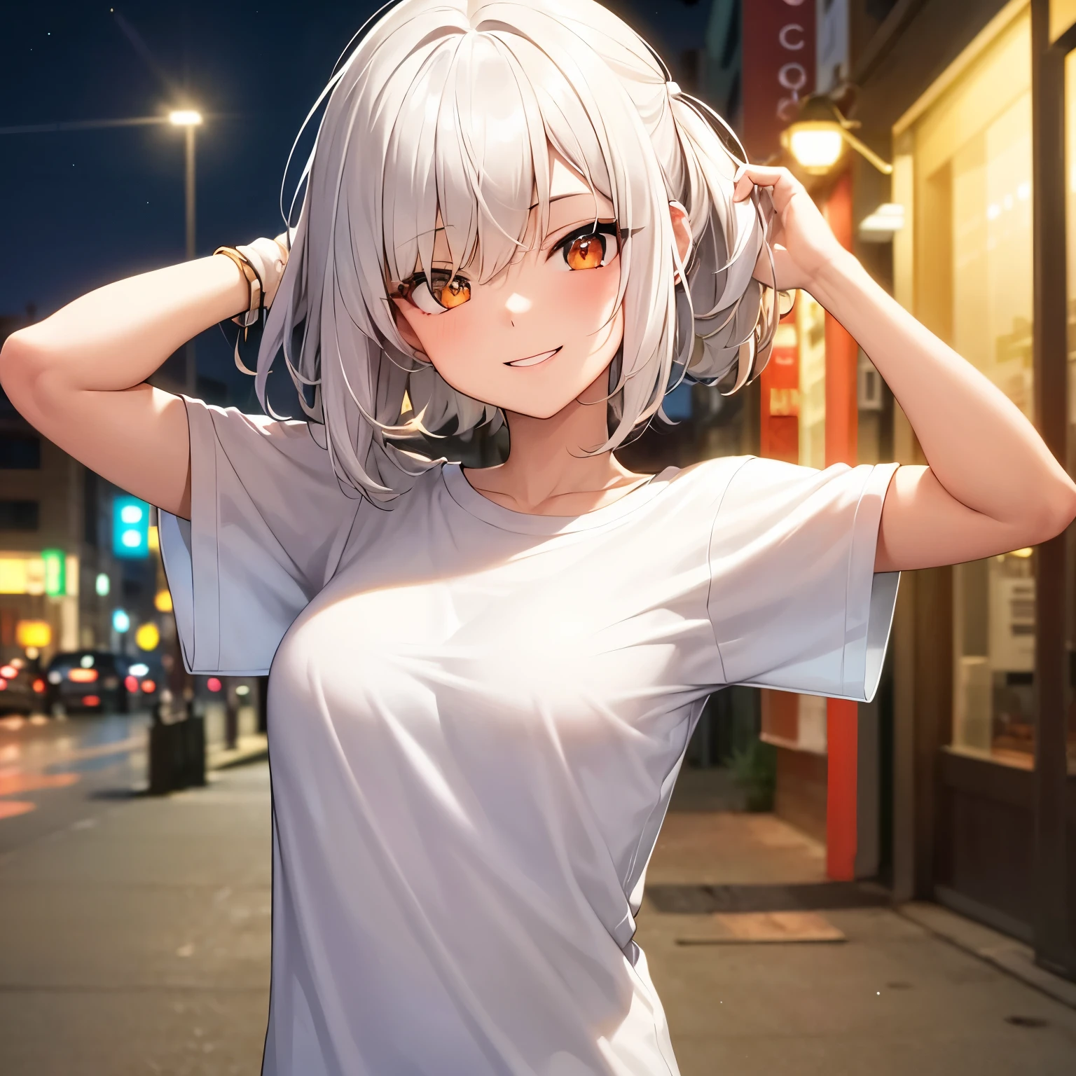 masterpiece, best quality, 1 girl, white hair, orange eyes - SeaArt AI