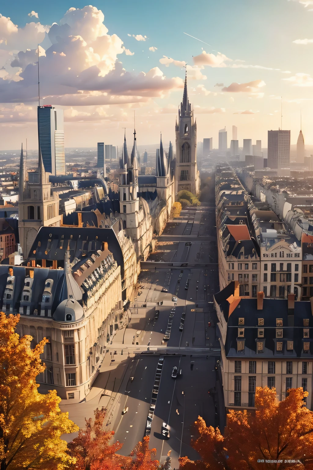 Arafed view of a city with a clock tower and a street - SeaArt AI