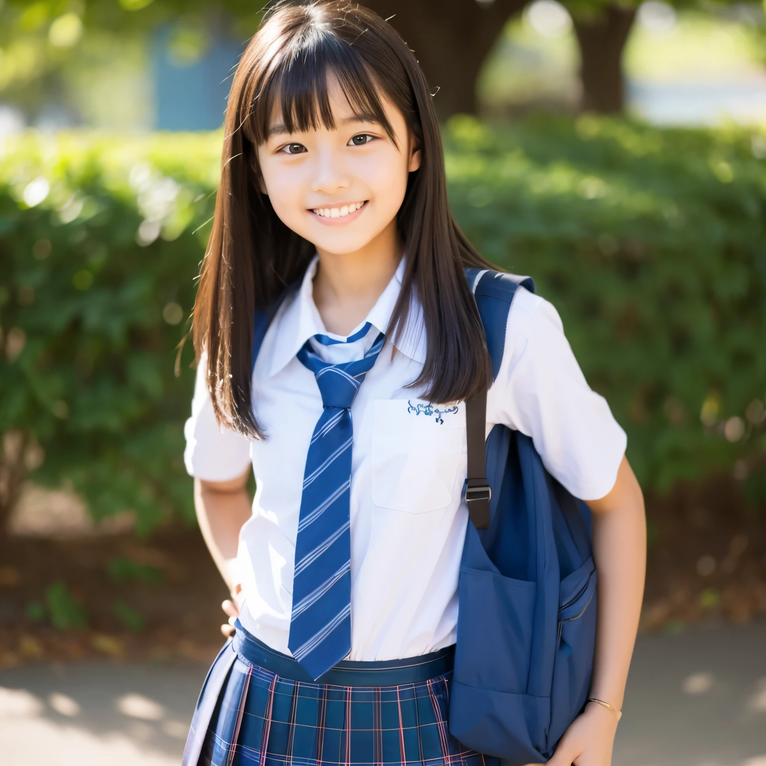制服を着たアラビアのアジア人少女が写真を撮るためにポーズをとる Seaart Ai 