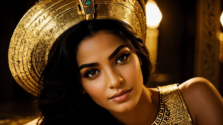 A 40-year-old ancient Egyptian woman，Mysterious Pharaoh，((Above the shoulder，facial closeups ...