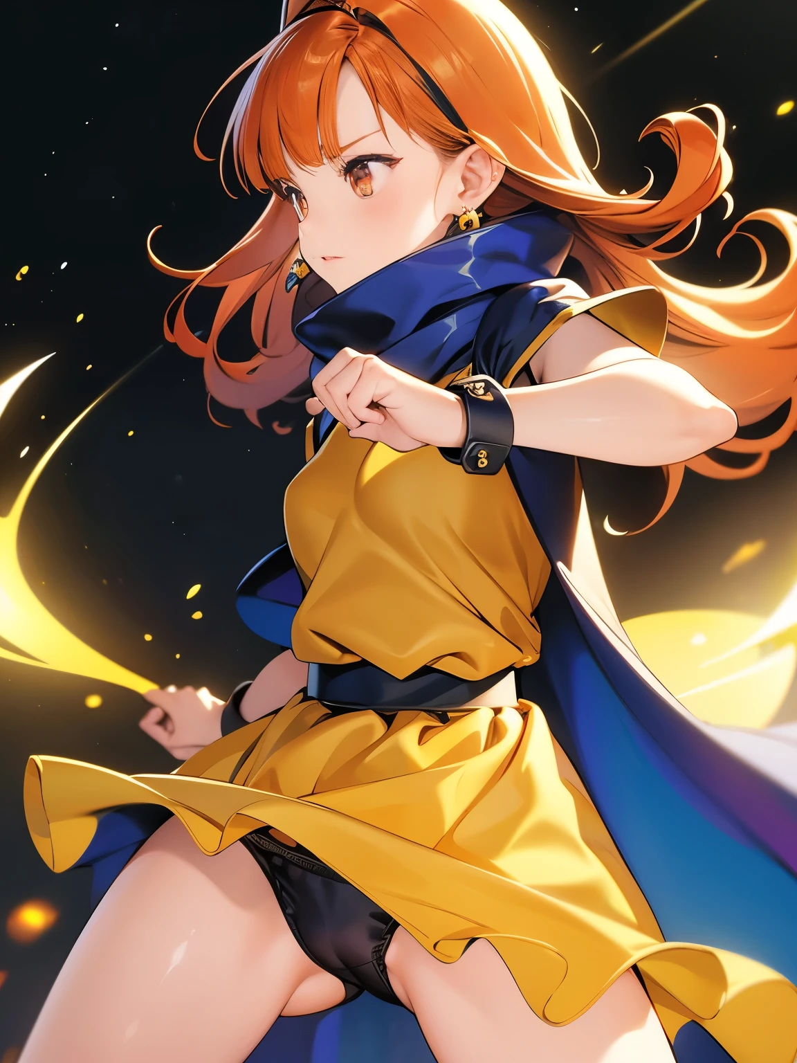 1 girl、High resolution、masterpiece、(Alena-DQ4、DQ4-Arena、orange hair、earrings、cape、yellow dress ...