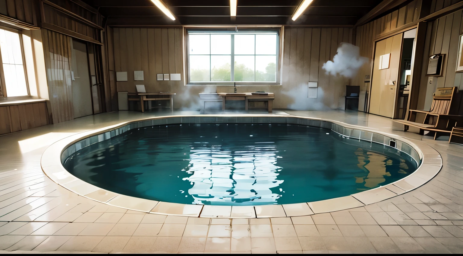 There is a pool with a steam coming out of it - SeaArt AI