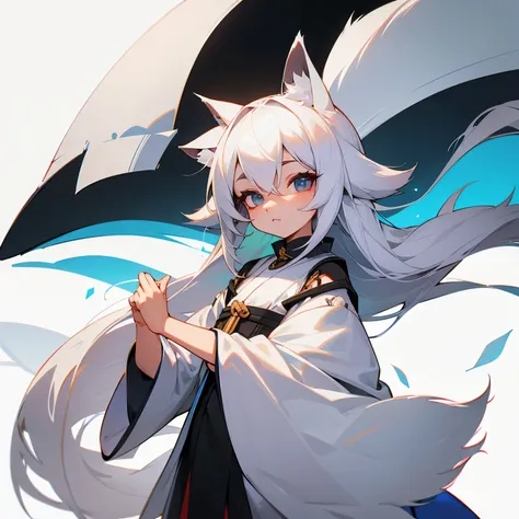 Anime girl in white dress walking in the forest with a white cat, White ...