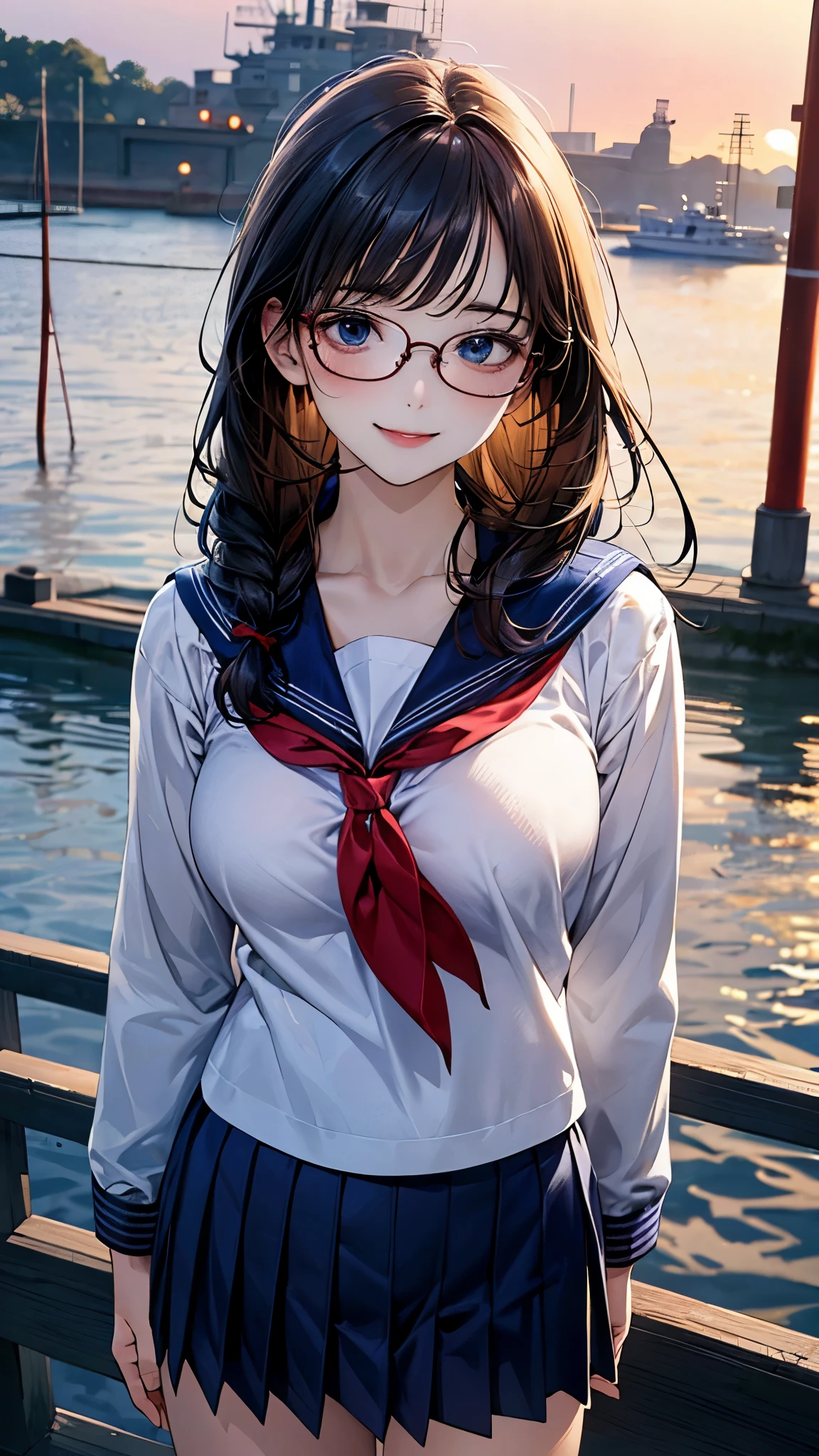 Anime girl in sailor outfit posing for picture by water - SeaArt AI