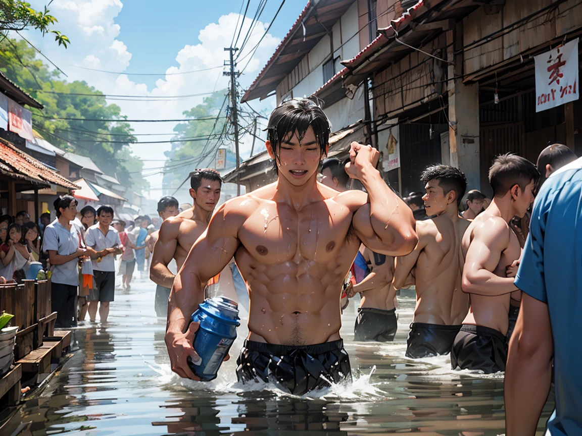 Many men, Songkran Day in Thailand. - SeaArt AI