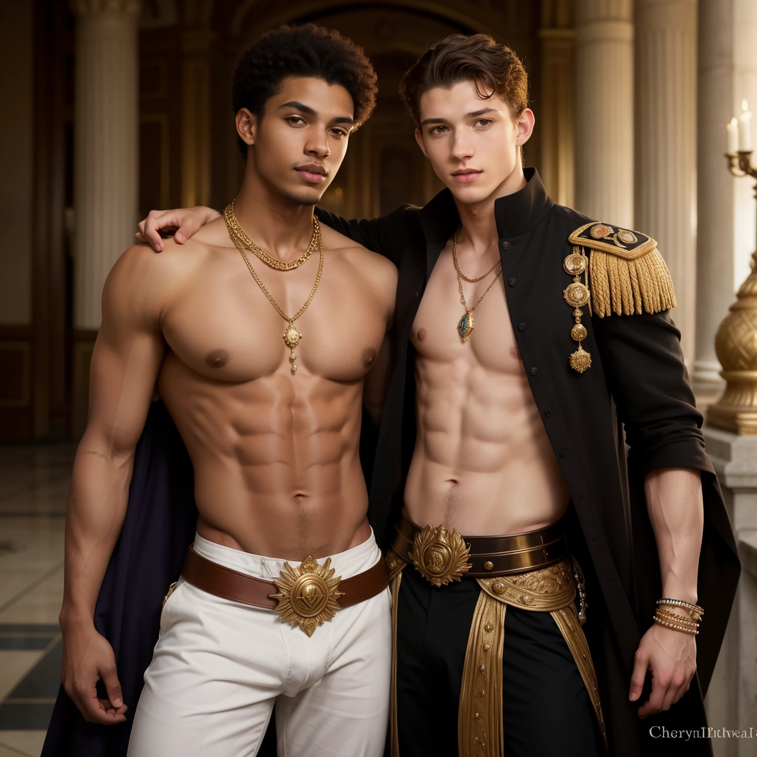 An Interracial Gay Male Couple Of Men In Full Royal Garb Romantic Embrace Fully Clothed Nice