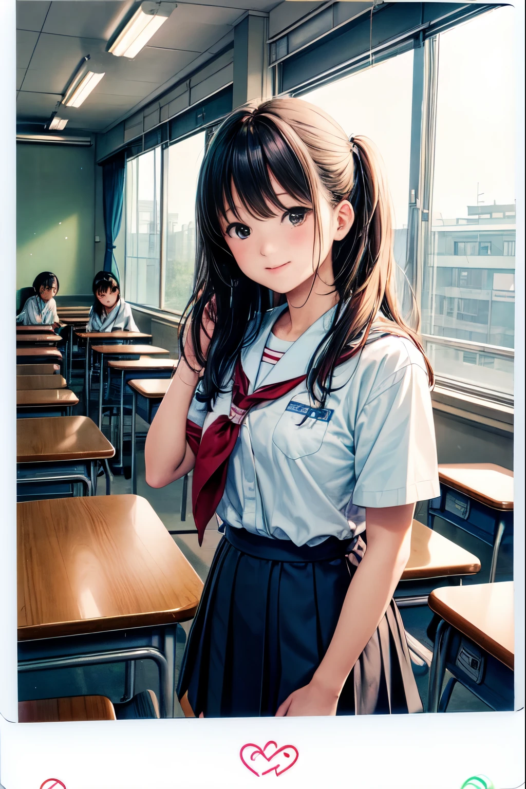 学校の制服を着た女の子が写真を撮っています Seaart Ai