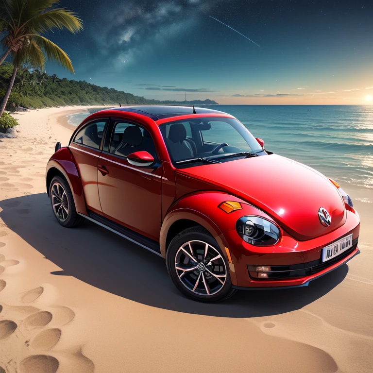 Illustration Design, (red convertible vw beetle), Watercolor splashes ...