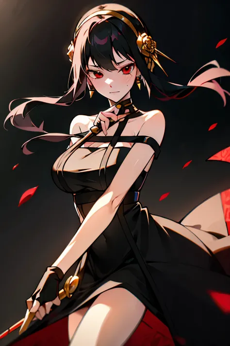 yor briar, 1girl, backlighting, bare shoulders, black background - SeaArt AI