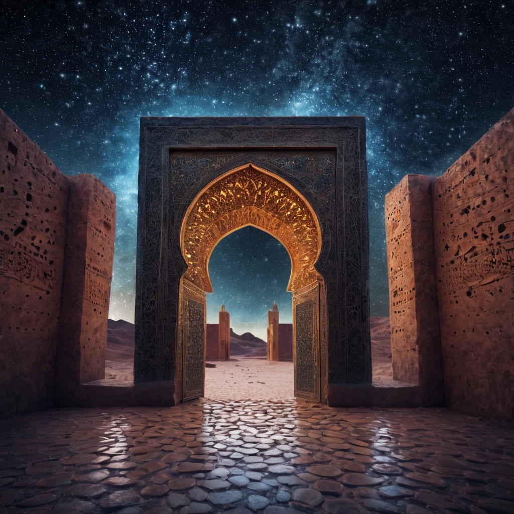 forgotten gateway of time and space, morocco, magical, starry sky, magical flashes coming from ...