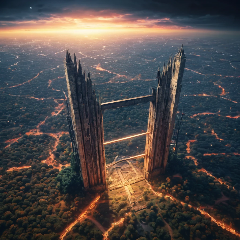 Aerial view of a forgotten ((open gateway)) of time and space - SeaArt AI