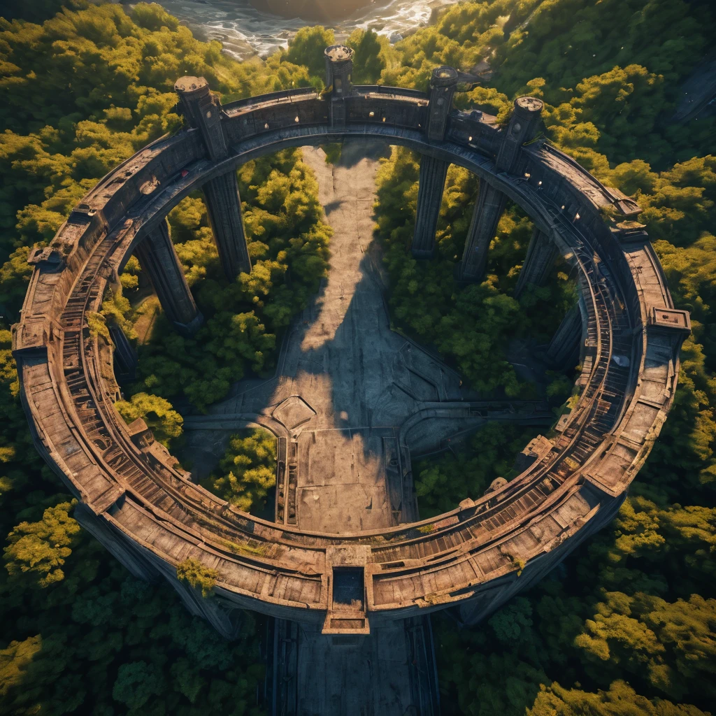 Aerial view of a forgotten ((open gateway)) of time and space - SeaArt AI