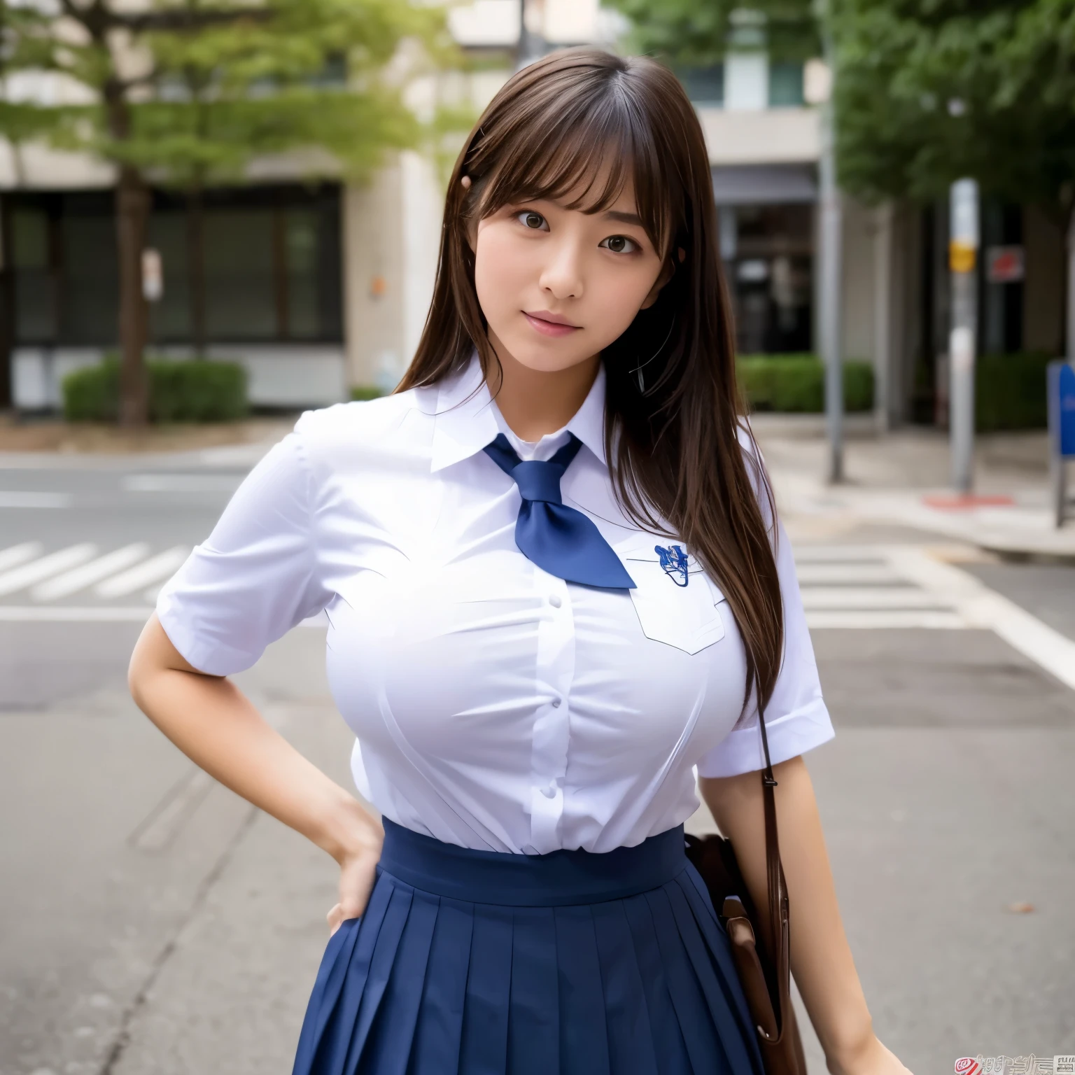 Arafed asian woman in uniform posing for a picture on a street - SeaArt AI