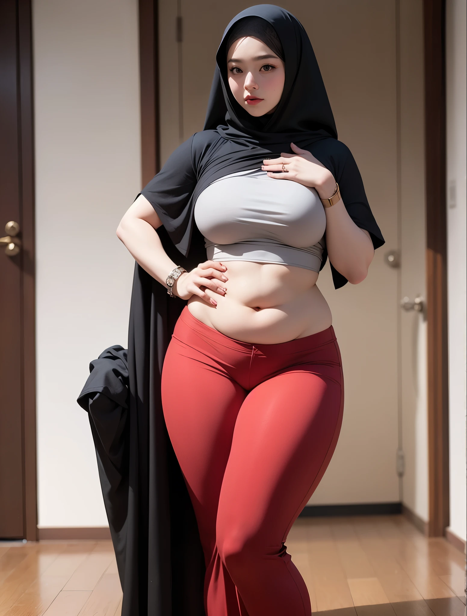 ((最高品質)), ((傑作)), (詳しい), 完璧な顔, araffe woman 厚い and thight long pants posing for a picture ...