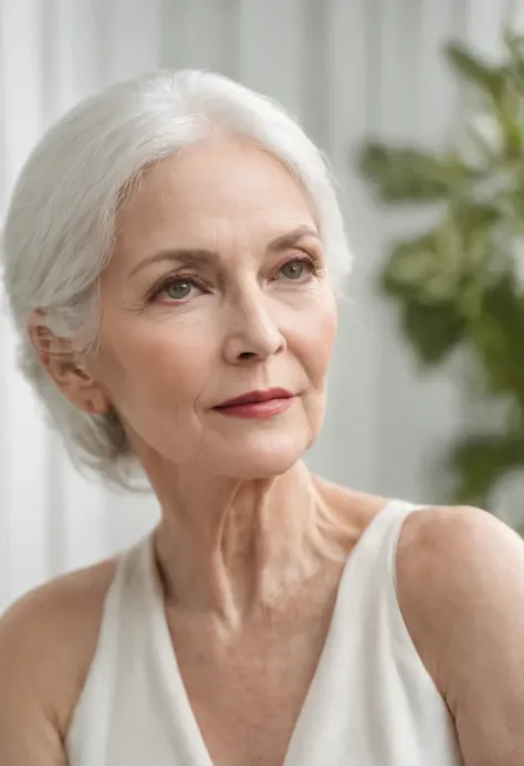 RAW photo, portrait of a beautiful 70 year old woman, wrinkled face, pink summer dress, full ...