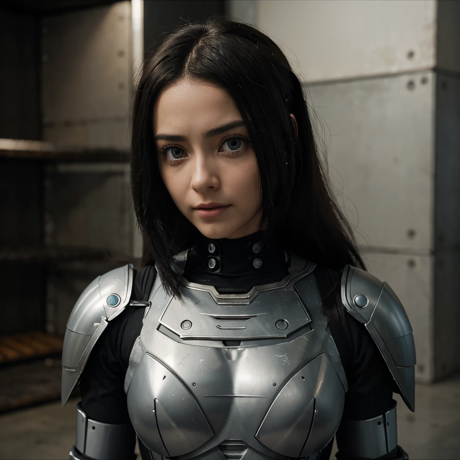 A close up of a woman in a silver suit with a sword - SeaArt AI