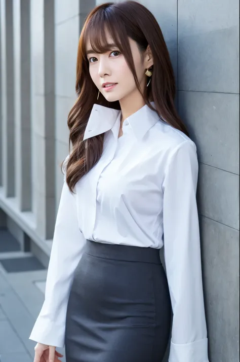 arafed asian woman in a white shirt and black skirt posing for a picture, jaeyeon nam, gorgeous ...