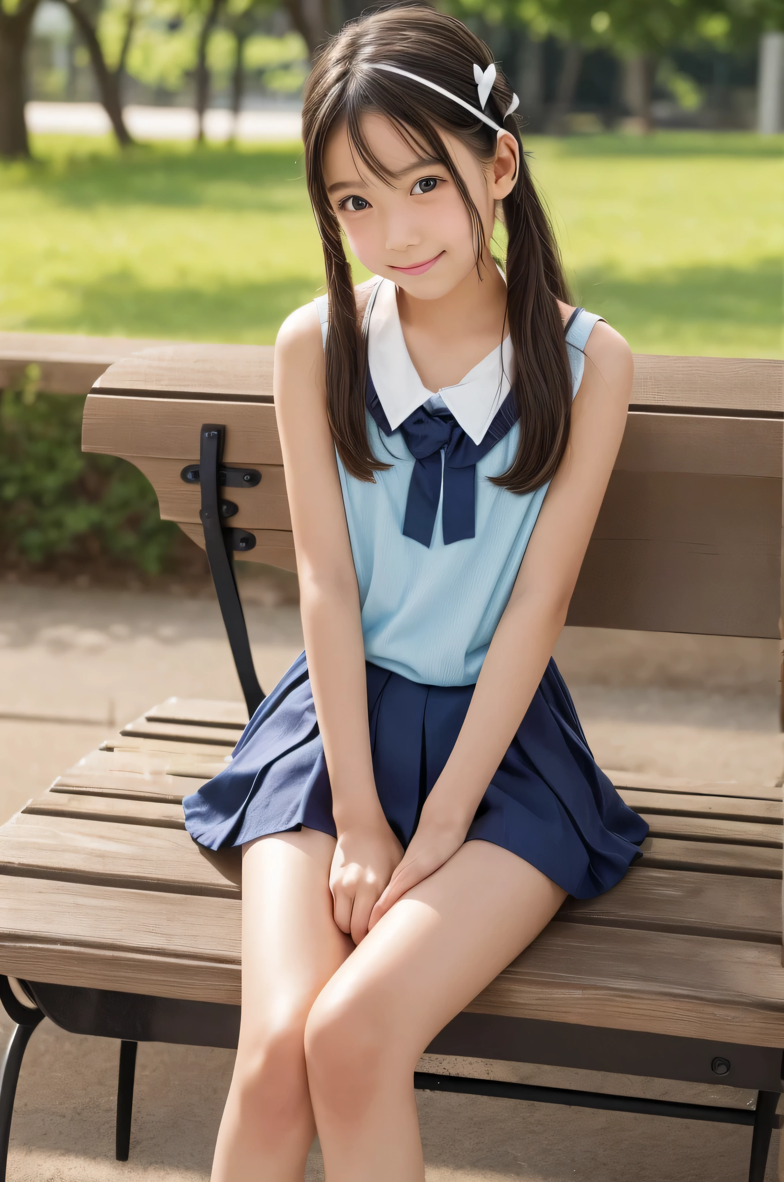 Arafed asian girl sitting on a bench in a park - SeaArt AI