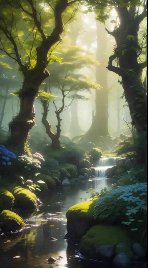 A breathtaking forest scene with tall trees reaching for the sky ...