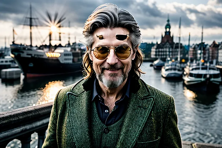 RAW photo, 8k UHD, high detailed skin, handsome german hippie, 72yo ...