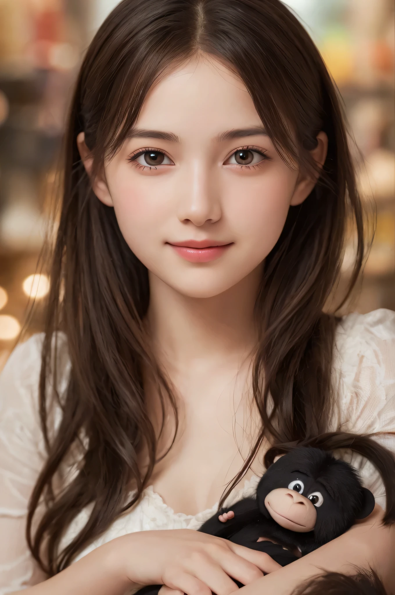 A close up of a woman holding a stuffed animal in her hands - SeaArt AI