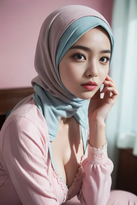 Night Scene Close Up Photo Of A Sexy Naked Malay Girl With Hijab