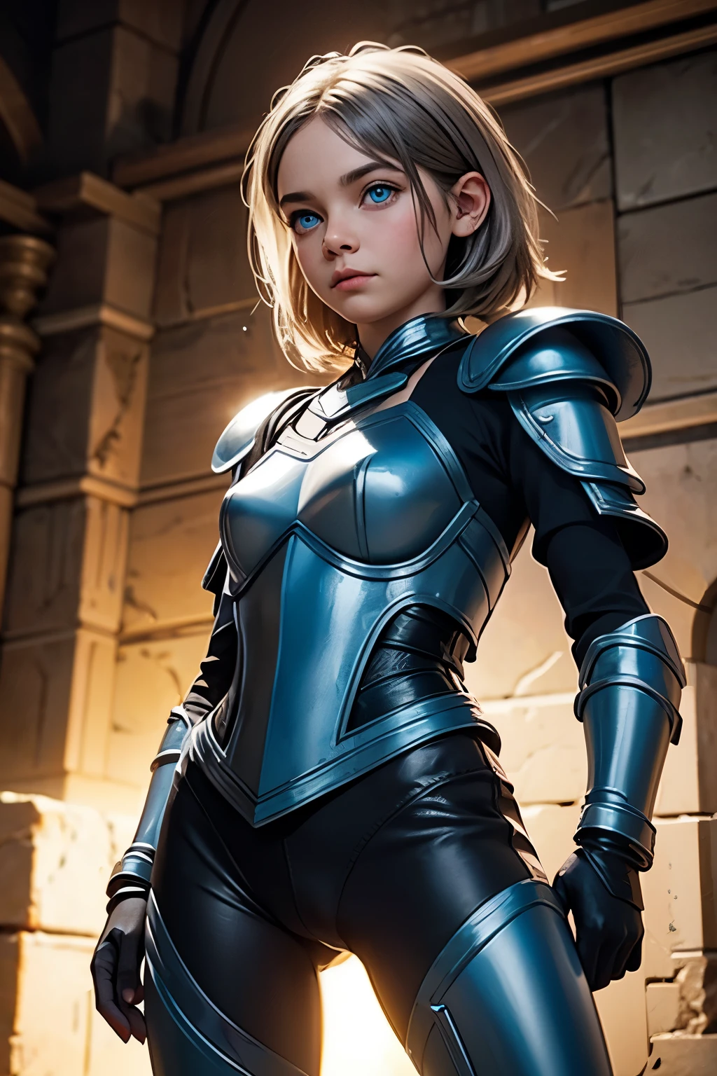 cute halfling thief woman with thick grey hair and bright blue eyes in leather armor - SeaArt AI