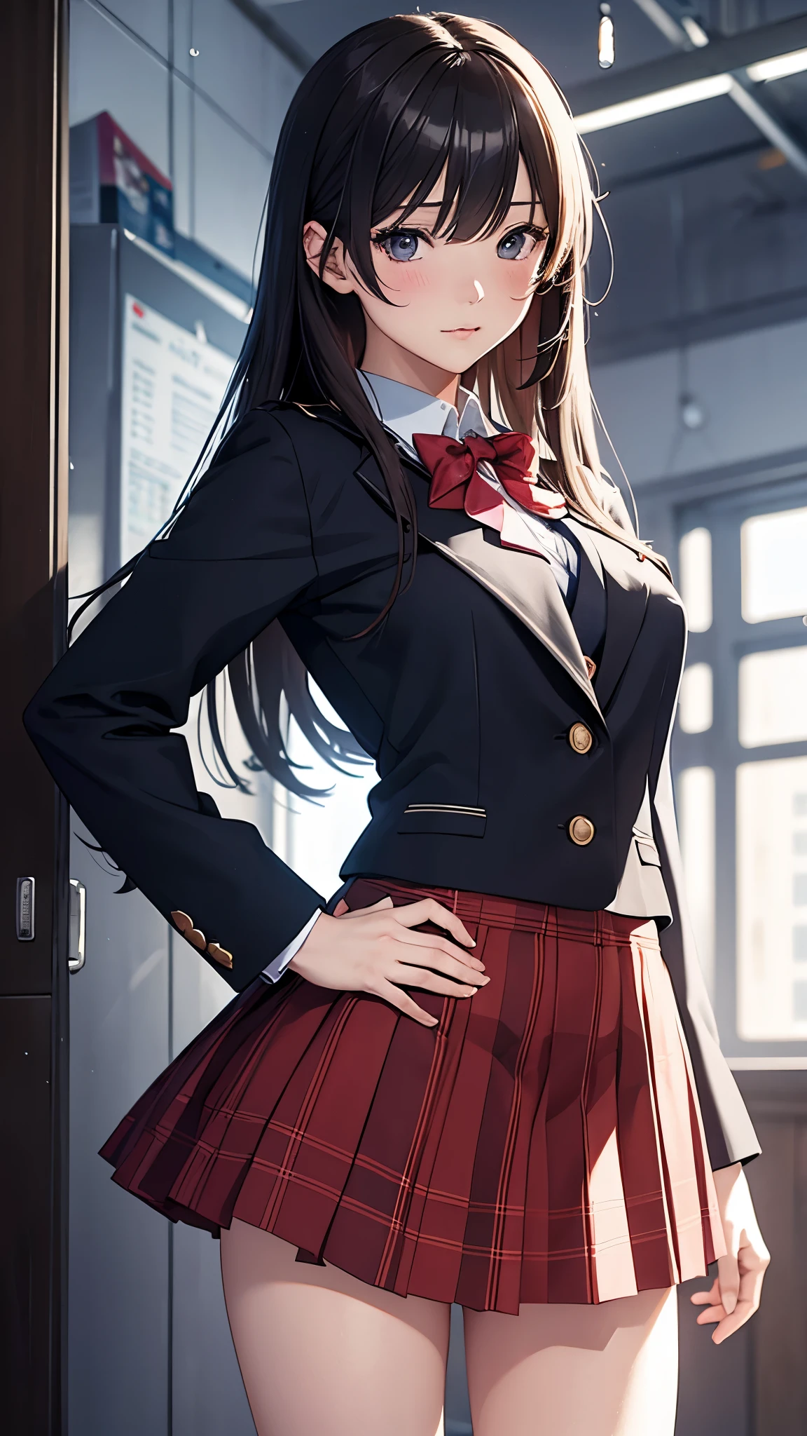 制服を着た学校の女の子が写真を撮っている - SeaArt AI