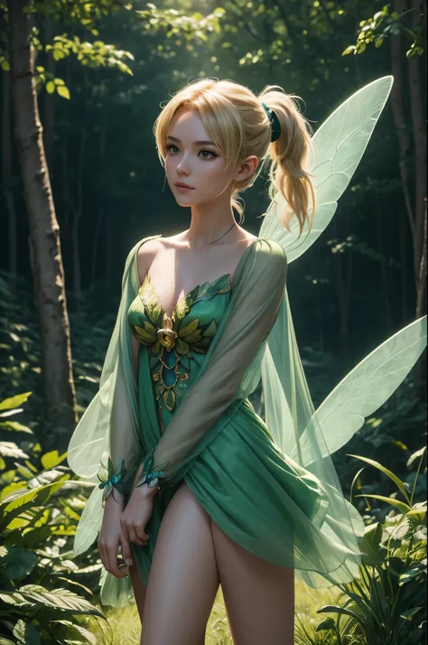 8K,wind fairy sylph,Green costume,blonde ponytail,A fairy with a very - SeaArt AI
