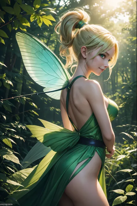 8K,wind fairy sylph,Green costume,blonde ponytail,A fairy with a very - SeaArt AI