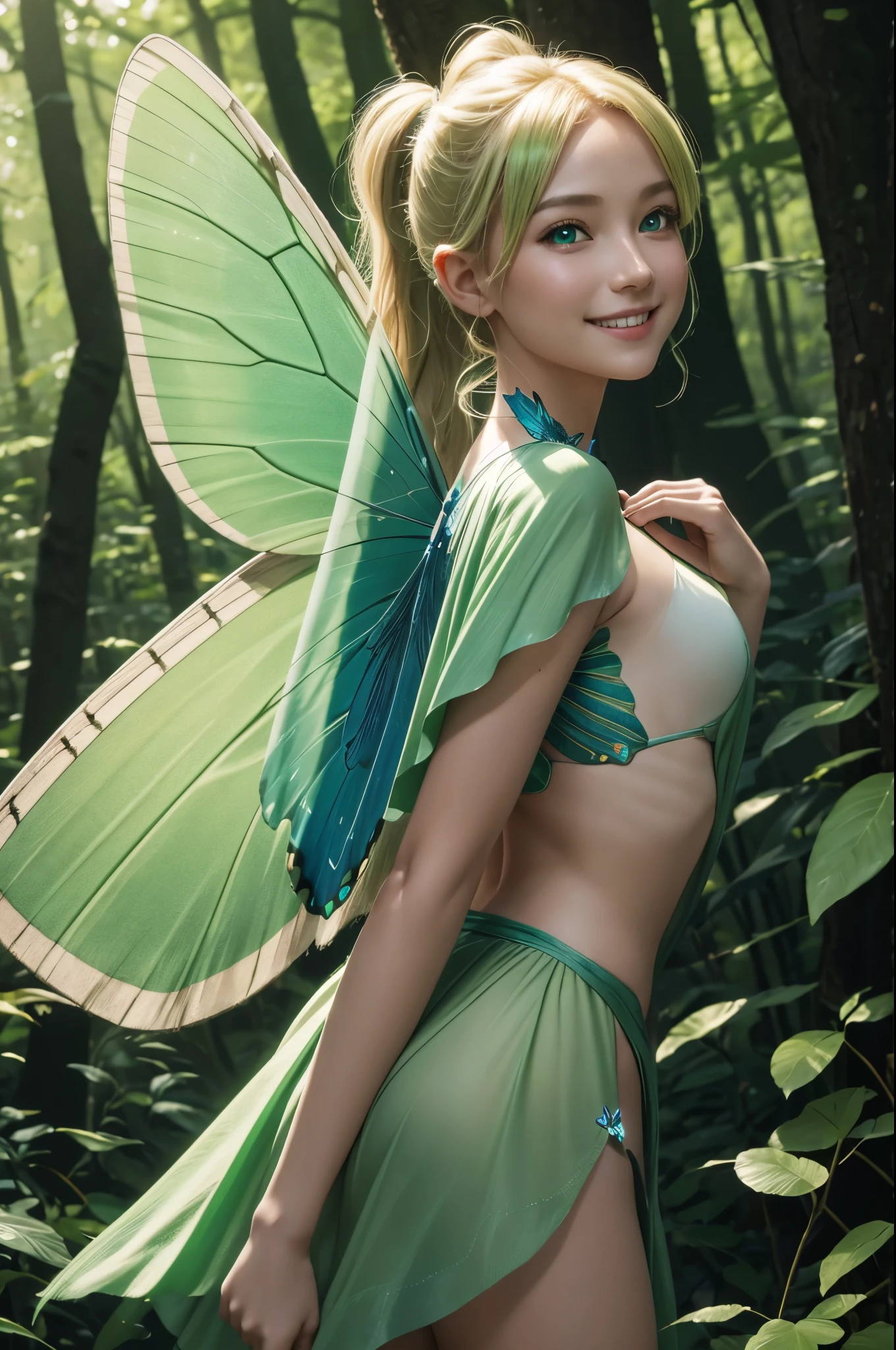 8K,wind fairy sylph,Green costume,blonde ponytail,A fairy with a very - SeaArt AI