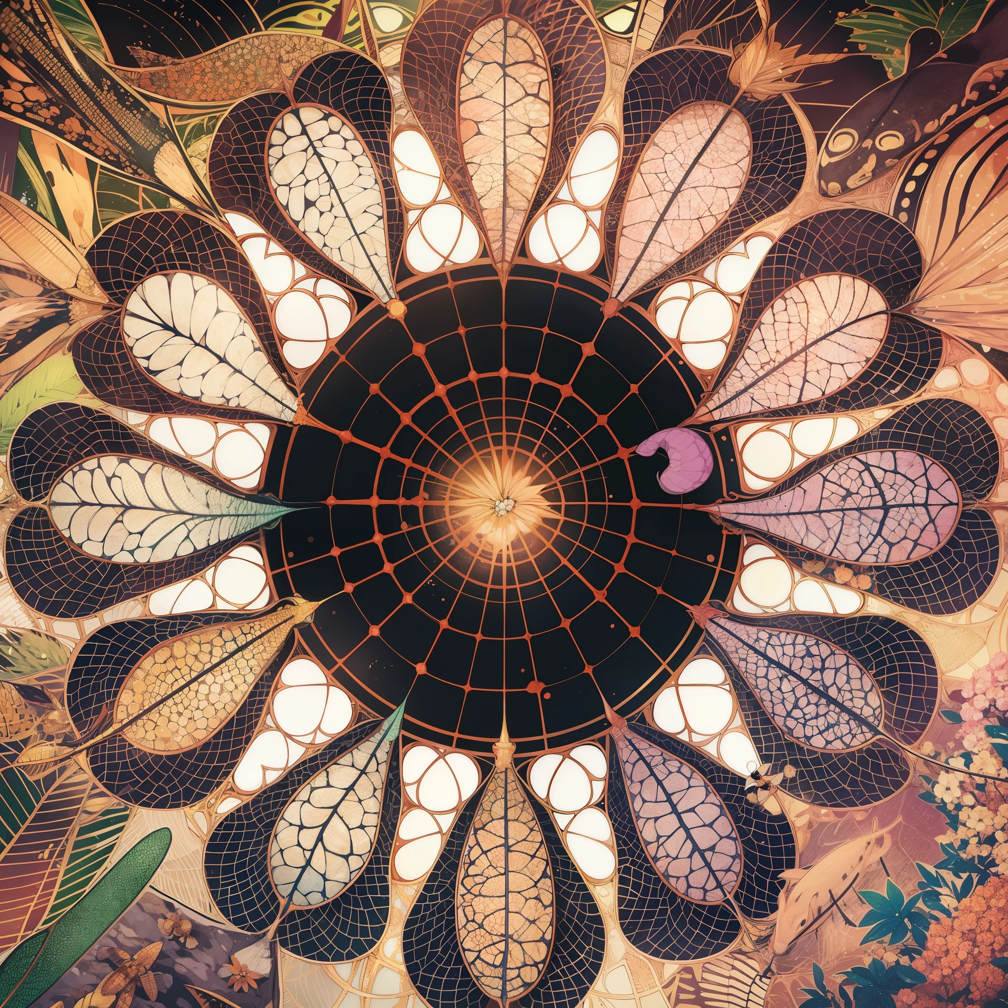 A close up of a circular ceiling with a clock and a bird - SeaArt AI