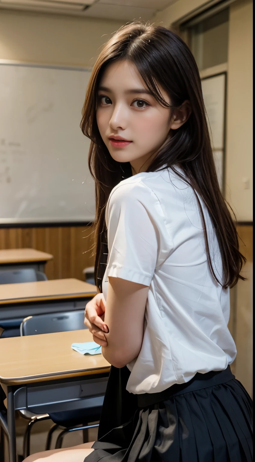 Arafed Asian Woman Sitting In A Classroom With A White Shirt Seaart Ai