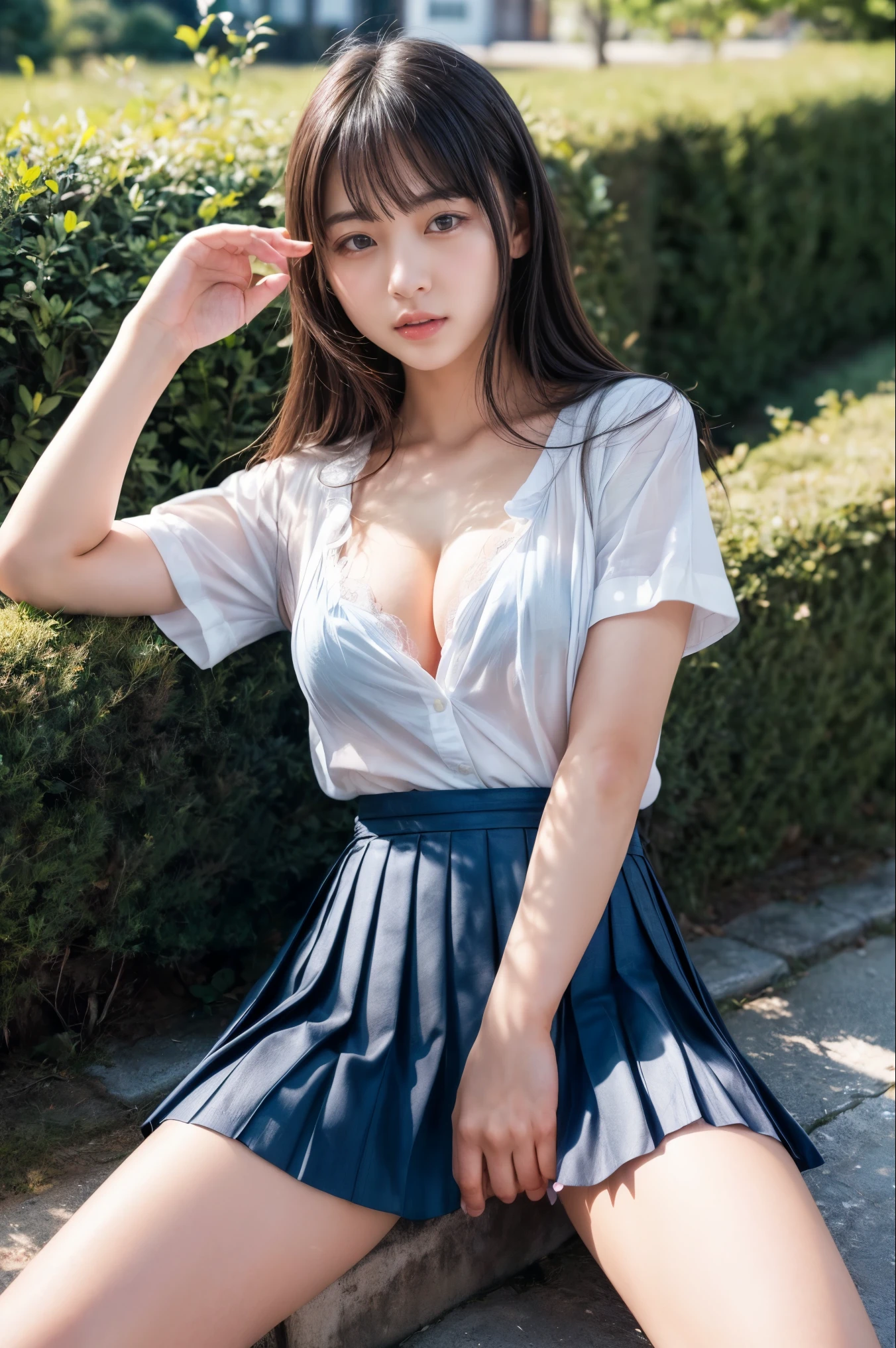 A Woman In A Skirt Posing For A Picture In A Park Seaart Ai