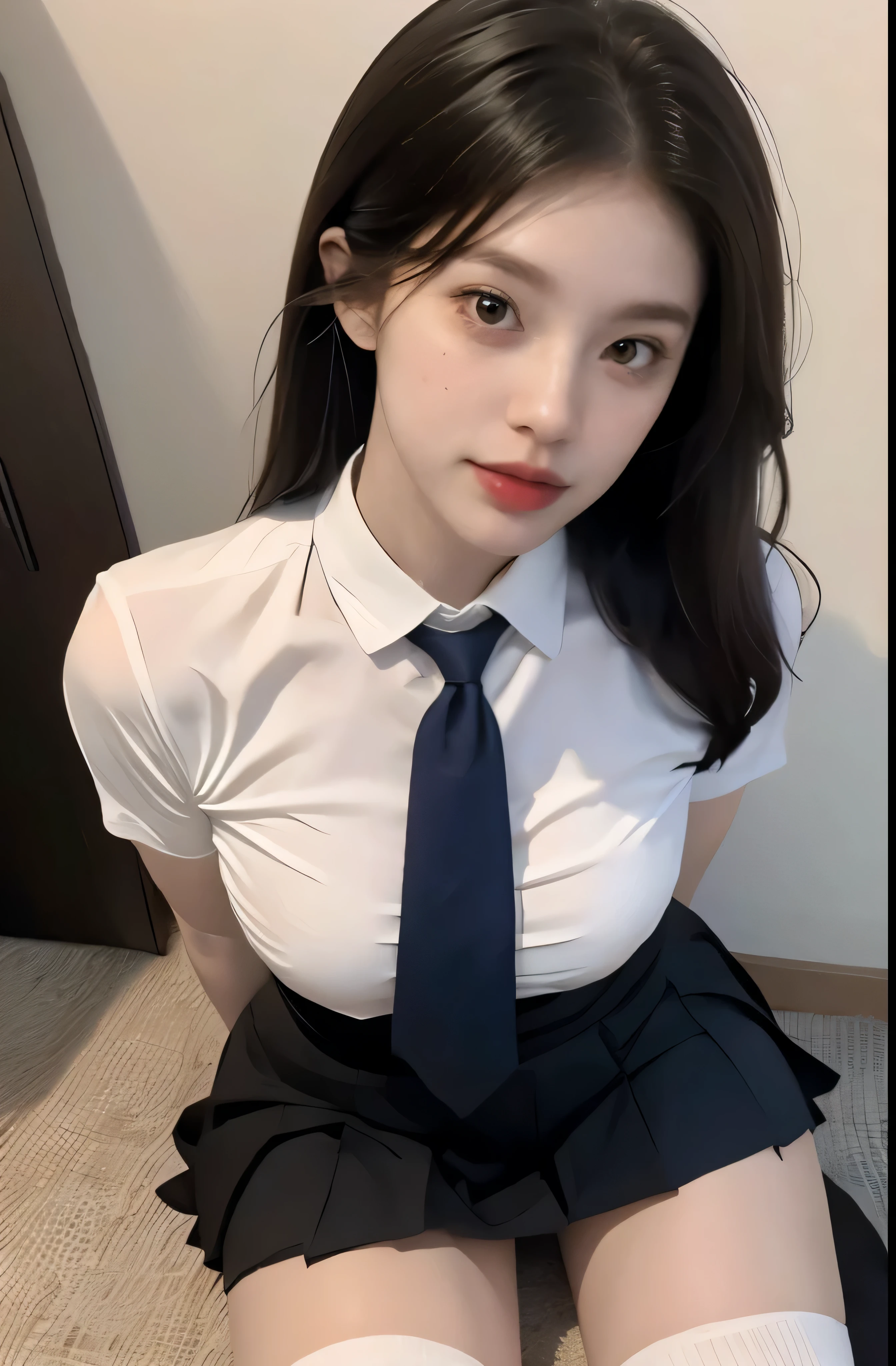 Arafed asian woman in a short skirt and a white shirt - SeaArt AI