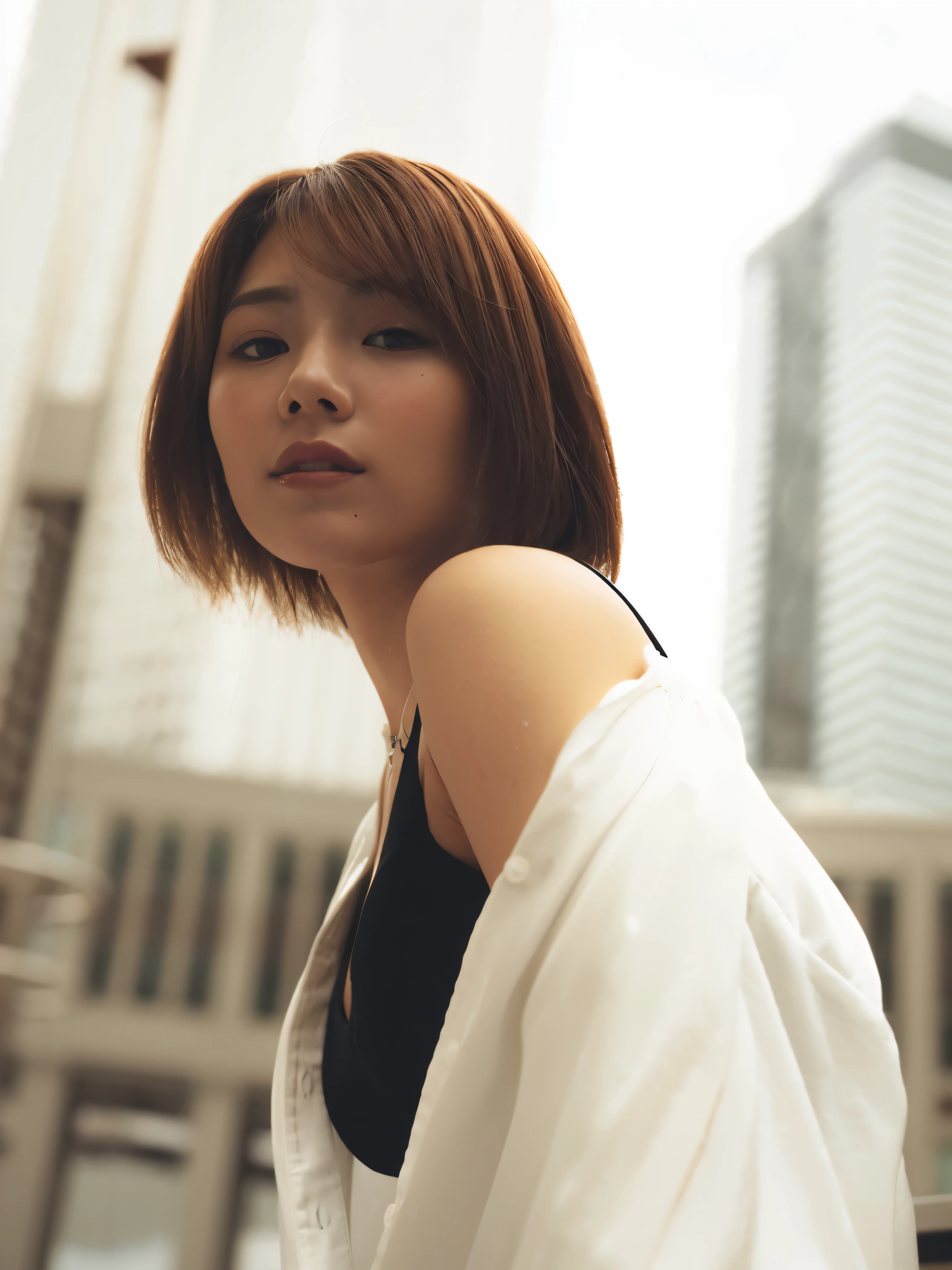 Arafed asian woman with a white shirt and black top - SeaArt AI