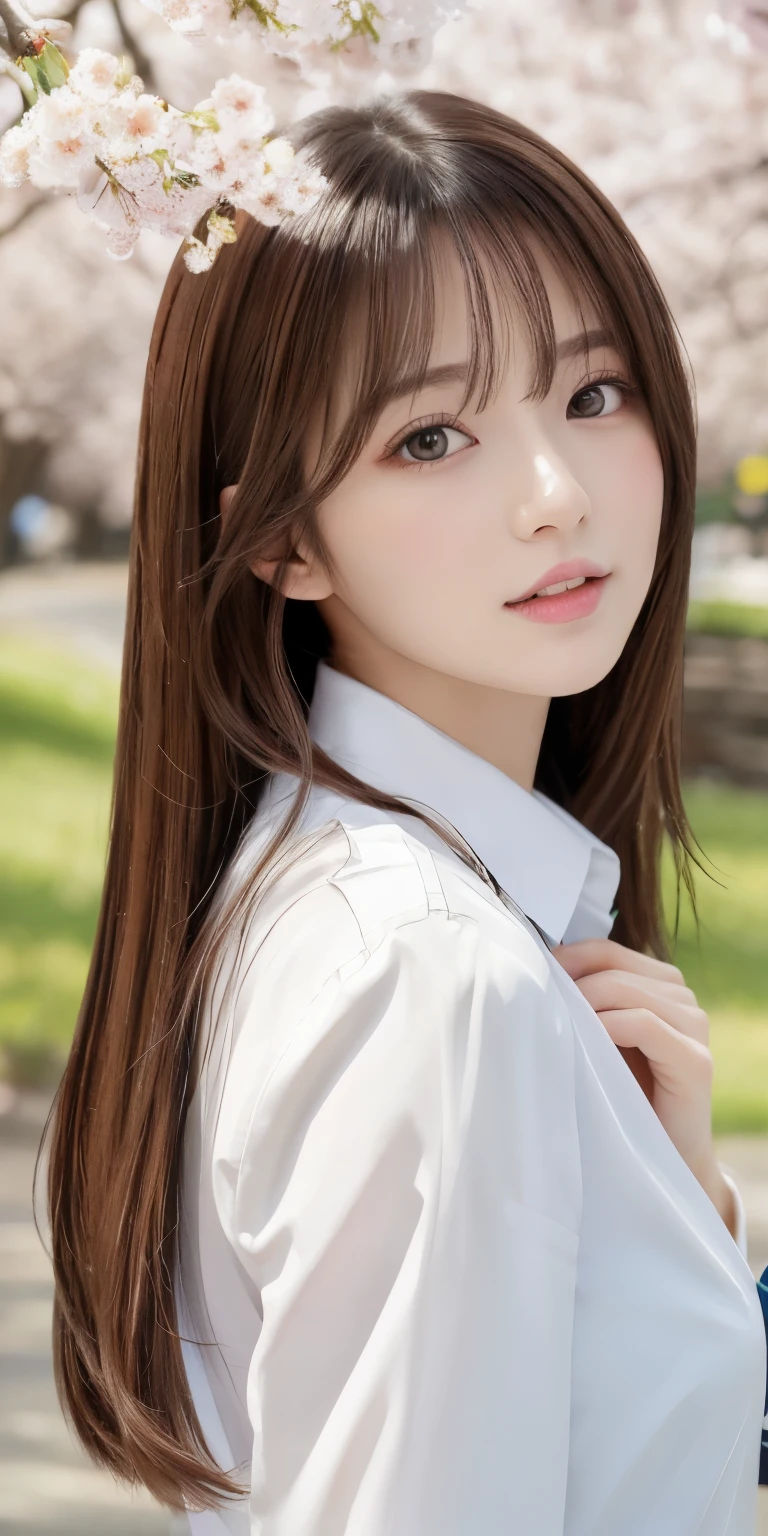 長い茶色の髪と白いシャツの女性 Seaart Ai